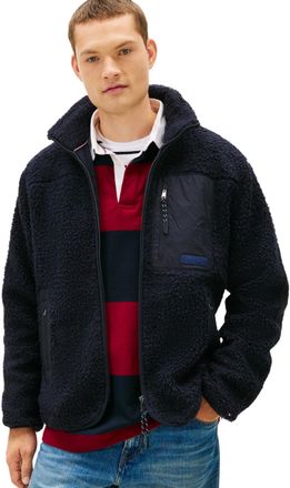 Tommy Hilfiger Herren Sweatshirt mit Rei&szlig;verschluss Teddy Fleece Zip Through mit Stehkragen, Blau (Desert Sky), XXL