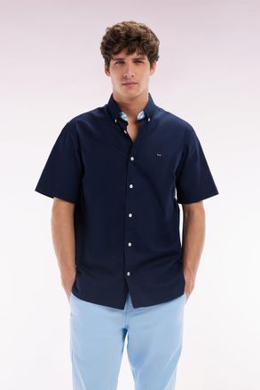 Eden Park Chemise &Agrave; Manches Courtes En Coton Marine Broderie Dos Ciel Coupe Droite