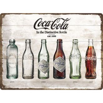 Nostalgic Art Retro Blechschild, 30 x 40 cm, Coca-Cola - Bottle Timeline - Geschenk-Idee für Coke-Fans, Original Lizenzprodukt (OLP), aus Metall, Vintage Design, Bl