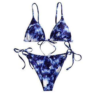 Generic Ensemble de bikini pour femme taille haute avec col en V, contr&ocirc;le du ventre, push-up deux pi&egrave;ces, maillot de bain de vacances, dos nu, v&ecirc;tements de v