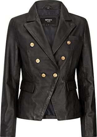 TruClothing Blouson en Cuir v&eacute;ritable pour Femme Coupe r&eacute;tro Vintage Punk Veston crois&eacute; Noir dor&eacute; - Noir XS