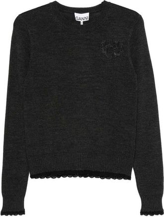 Ganni Pull Col Rond - Gris