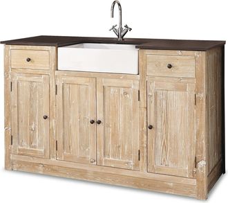 Loberon Sp&uuml;lenschrank Newburyport, Rustikaler Look, viel Stauraum, Nat&uuml;rliche Patina, Detailreich Gearbeitet, K&uuml;chenm&ouml;bel, Tannenholz, Keramik, Naturstein, br