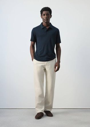 Mango Polo lin slim-fit bleu marine - Homme - XXL - MANGO MAN