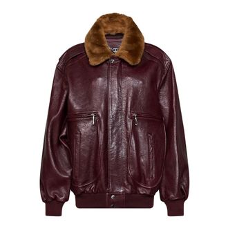 Paco Rabanne Blouson aviateur en shearling - Femme - Vestes - Rouge - Taille: 36 FR