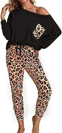 Generic Survêtement 2 pièces pour femme - Fin - Motif léopard - Survêtement sexy - Loungewear - Léger - Tenue de sport - Sweat à capuche et pantalon de joggin