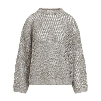 Brunello Cucinelli Glitzernder Chin&eacute;-Netzpullover - - Knitwear - Damen - Grau - M