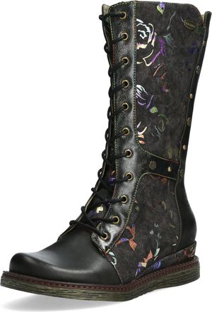 Laura Vita Damen Stiefel Leder Muster florale Nieten und Keilabsatz Ercnaulto 41, Gr&ouml;&szlig;e:39 EU, Farbe:Schwarz