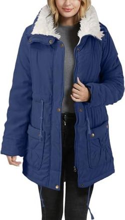 Generic Vestes pour femmes 2026 chaud et velours taille outillage veste revers manteau manches longues, bleu, 3XL