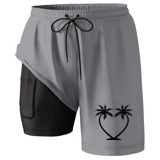 Generic Maillot de bain pour homme avec doublure de compression, couture int&eacute;rieure, short de bain, maillot de bain avec poches, gris, 4XL