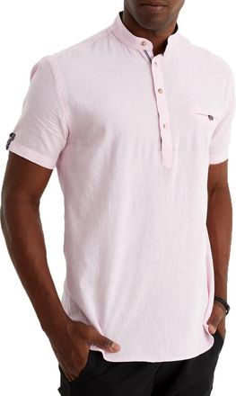 LEIF NELSON Leinenhemd Herren Sommer Kurzarm Rosa/Henley Hemd f&uuml;r Freizeit und Business/Gemischt aus Leinen und Baumwolle/Regular Fit Gr&ouml;&szlig;e XL