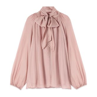 Oltre Seidenvoile-Bluse mit Schleife - - Blouses & Shirts - Damen - Rosa - XL