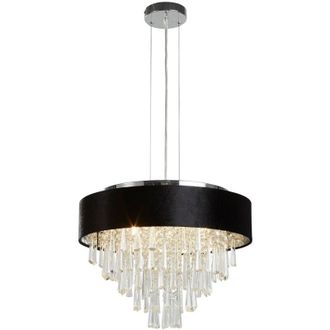 Searchlight Searchlight - Glamour Luminaire suspendu/semi-affleurant &agrave; 5 lumi&egrave;res, velours noir, cristal transparent