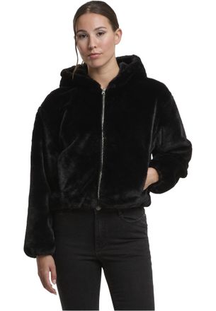Urban Classics Damen Kapuzenjacke Ladies Full Zip Faux Fur Hoodie, Kapuzenpullover aus Kunstfell mit durchgehendem Rei&szlig;verschluss, Gr&ouml;&szlig;en XS - XL