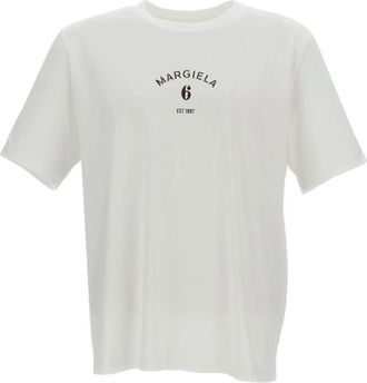 Maison Margiela Homme, Tops, Blanc, Taille: XL T-Shirt avec Logo Imprim&eacute;