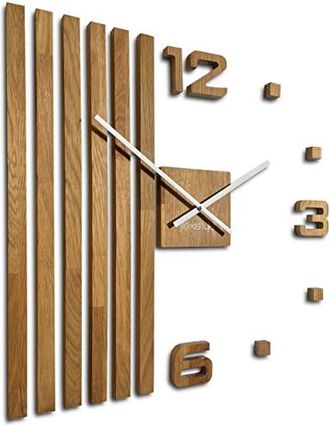 FlexiStyle 3D Wanduhren DIY Holz Eiche Lamellen große Wanduhr 60 cm 3D Wanduhr Modern Design EKO Wanduhren Wandtattoo Dekoration Uhren für Büro Wohnzimmer Schlaf
