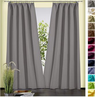 Heimtexland Dekoschal Baumwolle Uni Blickdicht Vorhang Kräuselband Gardine Grau HxB 180x135 Typ625
