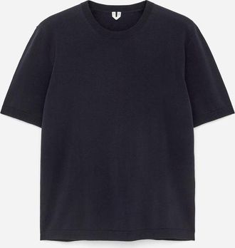 Arket Feinstrick-T-Shirt Aus Baumwolle -Blau