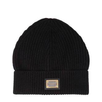 Dolce & Gabbana Homme, Accessoires, Noir, Taille: ONE Size Logo Plaque Beanie
