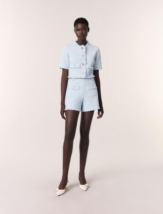 Maje Shorts Aus Tweed Mit G&uuml;rtel - Blau - Gr&ouml;&szlig;e 38 - Maje