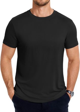 Coofandy T-Shirts für Herren Sommer Rundhals T Shirt Kurzarm Einfarbig Crew Neck Shirt Schwarz XXL
