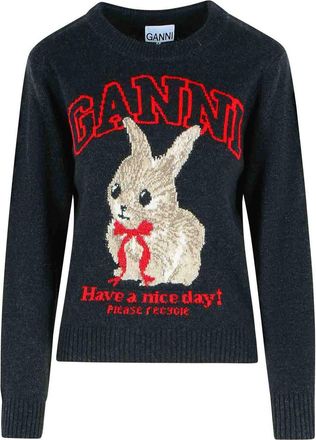 Ganni Pull Col Rond - Gris