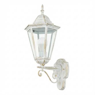 Licht-Erlebnisse Wandlampe au&szlig;en Rustikal E27 IP44 50,5 cm hoch in Wei&szlig; Gold Aluminium Glas Outdoor Wandleuchte Au&szlig;enlampe Laterne Haus Garten