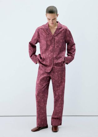 Mango Chemise pyjama imprim&eacute;e passepoil bordeaux - Femme - S - MANGO