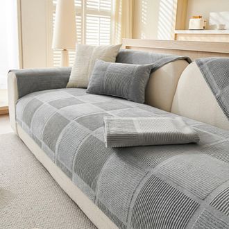 Generic Samt-Sofa&uuml;berzug in Uni-Farbe, rutschfest und waschbar, passend f&uuml;r 1- bis 4-Sitzer-Sofas, geeignet f&uuml;r L-Form-/modulare Sofas Grey 30 * 50cm/11.81 * 