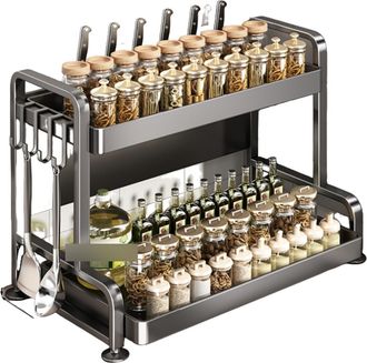 Generic Doppelschichtiges Gewürzregal, Lagerregal aus Kohlenstoffstahl for die Küchenarbeitsplatte, Lagerregal mit erhöhter Höhe, Geeignet for die Küche(45cm)