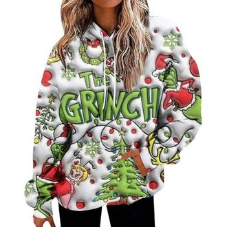 Generic Le Grinch Sweat A Capuche Femme Hiver Noël Sweatshirts Christmas Vetement De Moche Oversize Pulls Chaud 2025 Adulte Sweet Deguisement Polaire Costume 