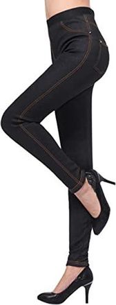 Minetom Femme Jegging Jeans Look Leggings Élastique Pantalon Chaud Doublure Polaire Skinny Taille Haute Hiver Collant Pantalon B Noir XS