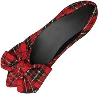Generic Ballerines plates &agrave; carreaux pour femme - Mocassins tendance &agrave; enfiler &agrave; bout pointu - Chaussures d&eacute;contract&eacute;es confortables pour le travail, le burea