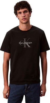 Calvin Klein Herren T-Shirt Kurzarm Monologo Tee aus Baumwolle, Schwarz (Black), L