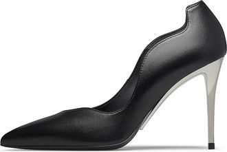 Loriblu Femme, Chaussures, Noir, Taille: 38 EU Escarpins en cuir nappa noir à talon aiguille argenté et design métallique