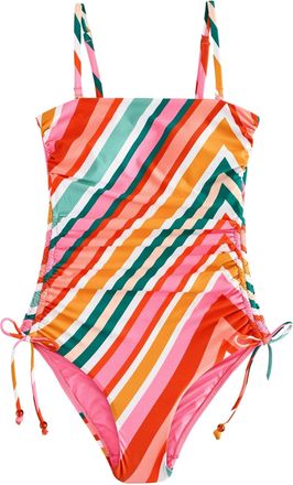 Next Damen Standard Bauchformender Bandeau-Badeanzug mit Beinr&uuml;schen Bright Multicolour Stripe 38