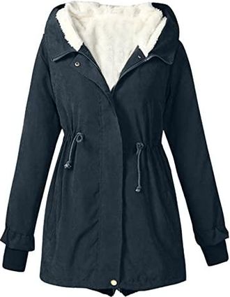 Generic Vestes dhiver chaudes pour femmes, couleur unie, &agrave; capuche, poches zipp&eacute;es, veste polaire 2026, bleu marine, XXL