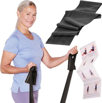 Theraband TheraBand 2,50m im PE Beutel mit Anleitung schwarz | Fitnessband | Gymnastikband | Stretchband f&uuml;r Ganzk&ouml;rpertraining | Widerstandsband | Training Ban