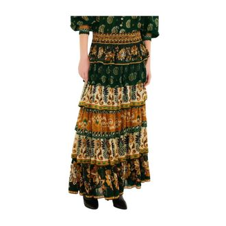Farm Rio Mixed Scarves R&uuml;schen-Maxirock - - Skirts - Damen - Gr&uuml;n - M