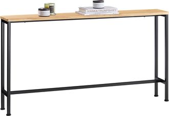 SoBuy Konsolentisch Schmal Flurtisch - Konsolentische F&uuml;rs Wohnzimmer, Vintage Metall Sideboard, Robustes Design - Ideal f&uuml;r Flur M&ouml;bel, B&uuml;ro - Natur & Schw