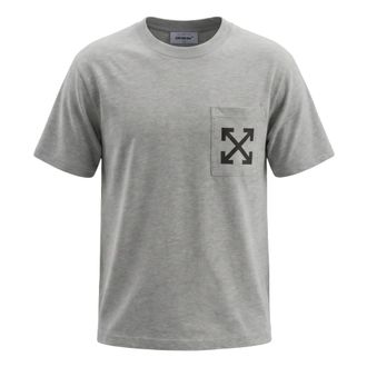 Off-white Homme, Tops, Gris, Taille: 2XL T-shirt en coton gris avec graphique sur la poche