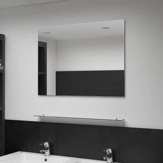 vidaXL Vidaxl - Miroir mural simple 80x60 cm en verre tremp&eacute; - &Eacute;tag&egrave;re int&eacute;gr&eacute;e 80x10 cm - Montage facile pour salle de bain et salon