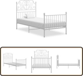 vidaXL Bettgestell Weiß Metall 90x200 cm - Metallbett - Doppelbett - Bettrahmen - Weißes Bett - Bettgestell