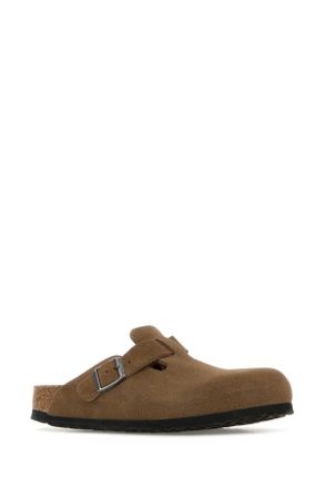 Birkenstock Unisex Brown Suede Boston Slippers Sfb Dark Tea, Leather Flat Shoes