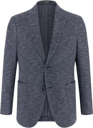 Boggi Milano Homme, Vestes, Bleu, Taille: 3XL Herringbone Cotton Blend Jersey Blazer