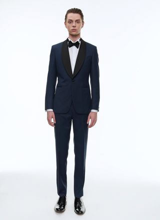 Fursac Smoking en laine bleu marine &agrave; micro dessin - Taille 44 - Homme