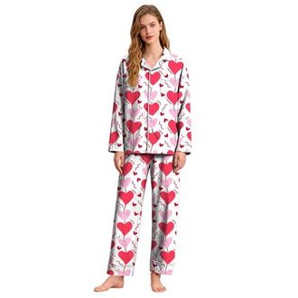 Generic Ensemble de pyjama 2 pi&egrave;ces en satin de soie pour femme - Haut &agrave; revers et pantalon &agrave; boutons - V&ecirc;tements de d&eacute;tente amples et confortables - V&ecirc;tement