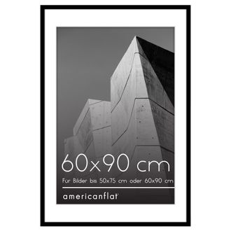 Americanflat 60x90 cm Bilderrahmen aus Kunststoff mit 50x75 cm Passepartout - schmaler 90x60 Fotorahmen mit poliertem Plexi-Scheibe - integrierte Aufhängung für Ho
