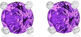 Amazon Essentials Boucles doreilles à tige en argent sterling rhodié avec pierre de naissance de février en zircon cubique améthyste