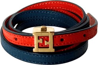 Fendi Armband - Fendi gewickeltes Lederarmband Rot Blau / sehr gut - Gr. ONE SIZE - in Rot - f&uuml;r Damen